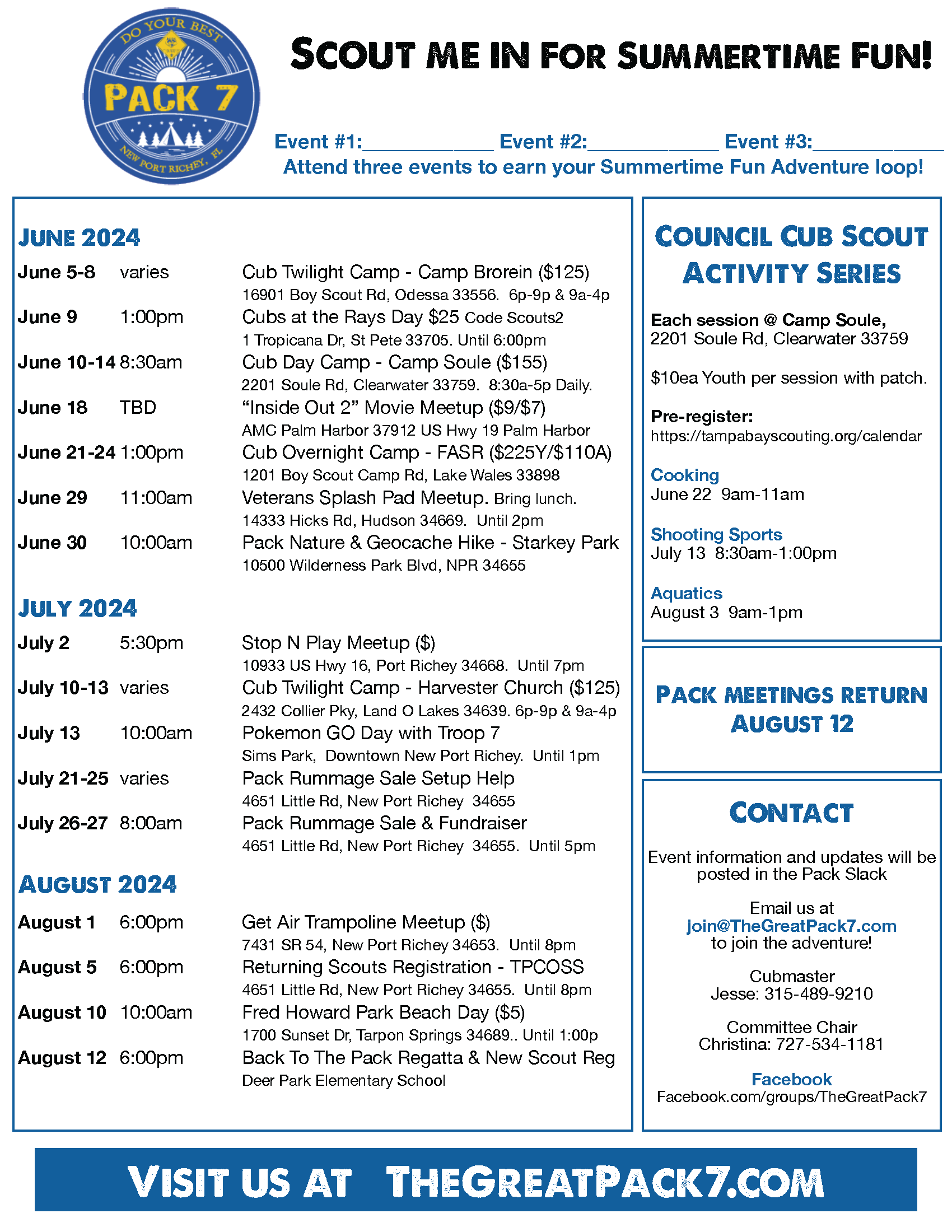 Calendar - Cub Scout Pack 7Cub Scout Pack 7 | New Port Richey, FL. Est. 1988